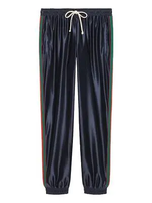 Gucci Shiny Jersey Pant With Web - Blue