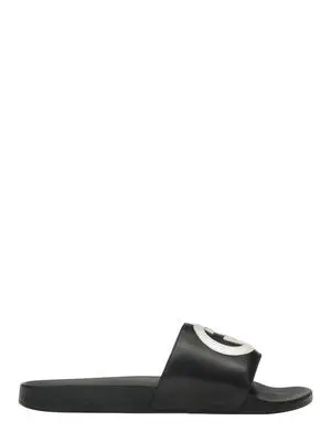 Gucci Interlocking G Leather Slides - Black/white