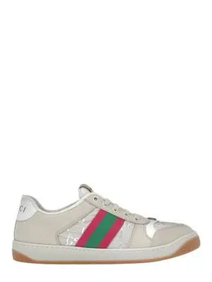 Gucci Screener Leather Sneakers - Cream/pink/green