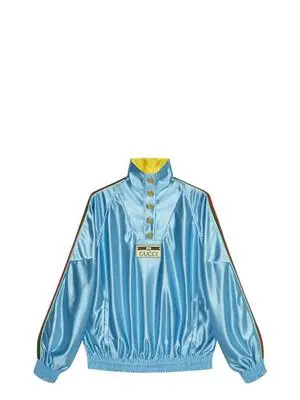 Gucci Shiny Jersey Sweatshirt With Web - Light Blue