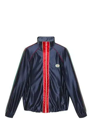 Gucci Shiny Jersey Jacket With Web - Blue