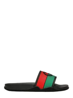 Gucci Interlocking G Slide Sandals - Black/red/green