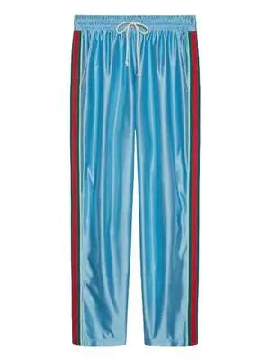 Gucci Shiny Jersey Jogging Pant With Web - Light Blue