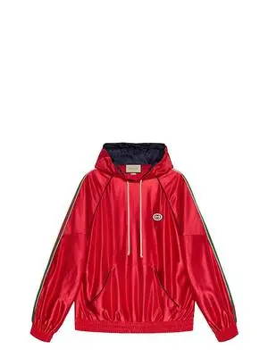 Gucci Shiny Jersey Hooded Sweatshirt With Web - Bright Red