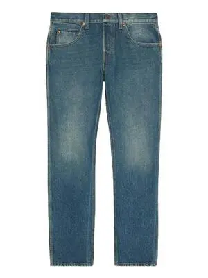 Gucci Tapered Fit Washed Marbled Denim Jeans - Stonewashed Blue