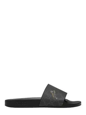 Gucci Gg Supreme Tigers Slide Sandal - Black