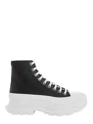 Alexander McQueen Tread Slick High-top Leather Sneaker - Black/white