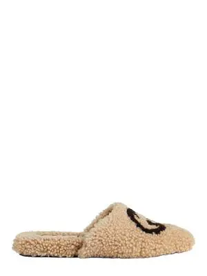 Gucci Interlocking G Sherling Slippers - Beige/black