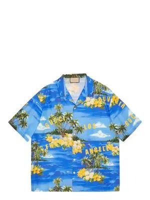 Gucci Printed Cotton Bowling Shirt - Blue/green/yellow