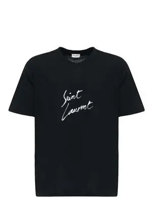 Saint Laurent Signature Logoprint Cotton T-shirt - Black