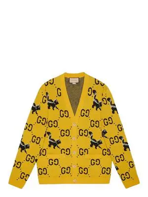 Gucci Gg And Skunk Jacquard Wool Knit Cardigan - Yellow/black
