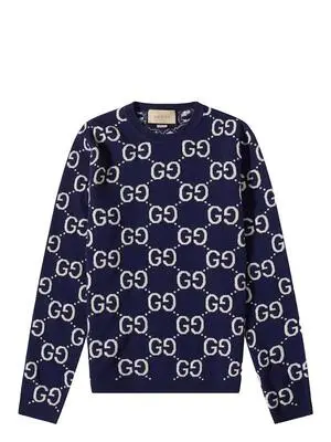 Gucci Gg All Over Crewneck Sweatshirt - Navy Blue