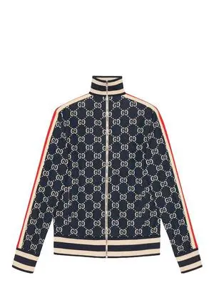 Gucci Gg Jacquard Cotton Jacket - Blue/ivory