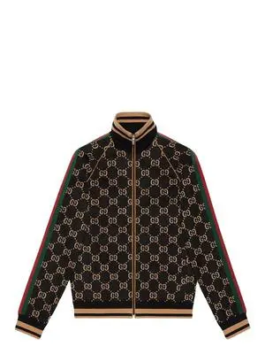 Gucci Gg Jersey Cotton Jacket - Black/camel/green
