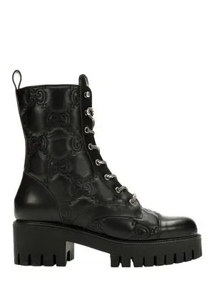 Gucci Gg 70mm Quilted Lace Up Boots - Black