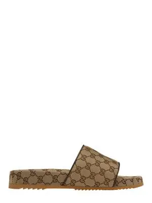 Gucci Gg Canvas Slides - Beige/ebony