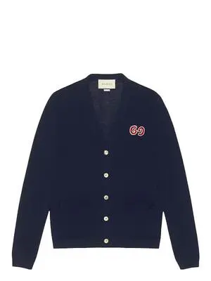 Gucci Gg Logo Patch Cardigan - Dark Blue
