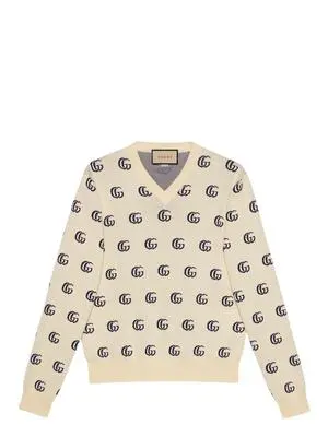 Gucci Gg Knit Cotton Jacquard Jumper - Ivory/blue