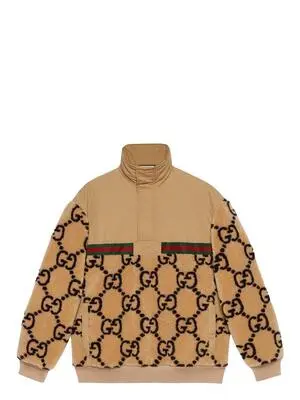 Gucci Gg Jacquard Oversized Half-zip Wool Jacket - Beige/ebony/green