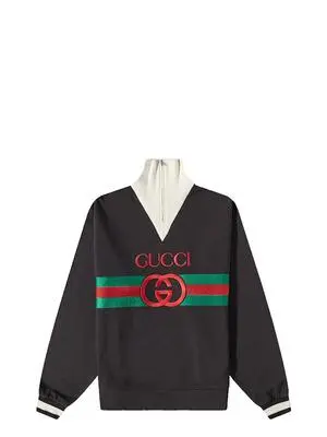 Gucci Gg Logo Quarter-zip Sweatshirt - Navy Blue