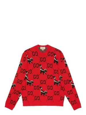 Gucci Gg Skunk Wool Knit Sweater - Red/black