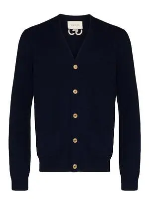 Gucci Gg Embroidered Cardigan - Navy Blue