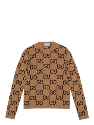 Gucci Gg Wool Jacquard Crewneck Jumper - Camel/black