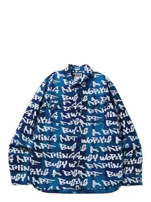 A BATHING APE Graffiti Check Shirt - Blue