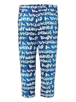 A BATHING APE Graffiti Check Relaxed Fit Pants - Blue