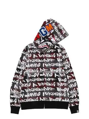 A BATHING APE Graffiti Check Shark Full Zip Hoodie - Black