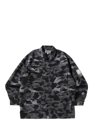 A BATHING APE Grid Camo Relaxed Fit Military Shirt - Black