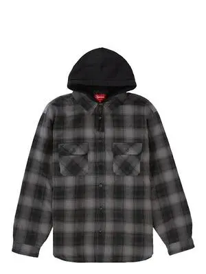 Supreme Hooded Flannel Zip Up Shirt - Black