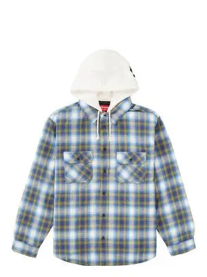Supreme Hooded Flannel Zip Up Shirt - Blue