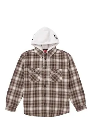 Supreme Hooded Flannel Zip Up Shirt - Brown