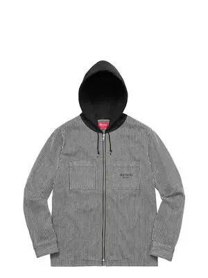 Supreme Hooded Stripe Denim Zip Up Shirt - Black