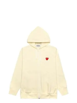 Play Comme Des Garcon Red Heart Zip-Up Hoodie Ivory