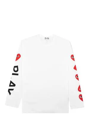 Play Comme Des Garcon Red Heart Long Sleeve T-shirt - White