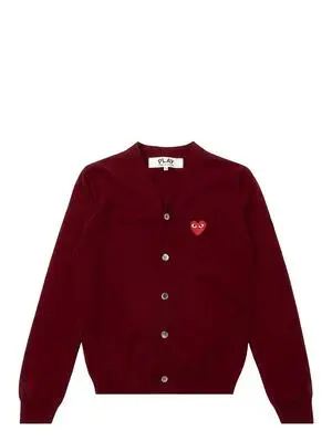 Play Comme Des Garcon Red Heart Knit Cardigan Sweater - Burgundy