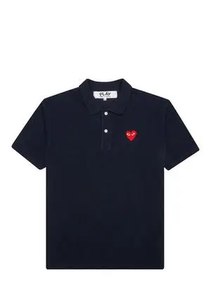 Play Comme Des Garcon Red Emblem Polo Shirt - Navy Blue