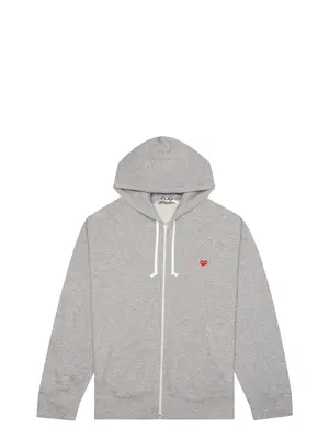 Play Comme Des Garcon Small Red Heart Zip Up Hoodie - Grey