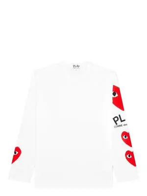 Play Comme Des Garcon Red Printed Sleeve Long Sleeve T-shirt - White