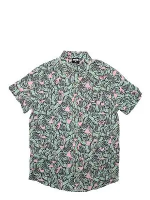 HARVEY NICHOLS Hundreds Woven Short Sleeve Shirt - Green/rose Smoke