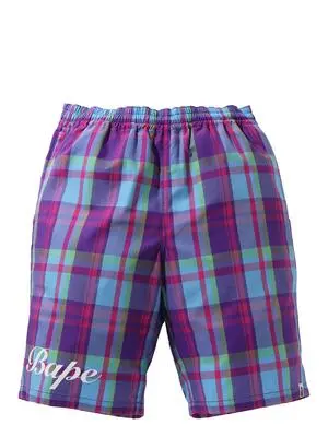 A BATHING APE Check Patterned Shorts - Purple