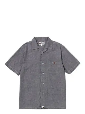 A BATHING APE Ape Head One Point Open Collar Shirt - Grey
