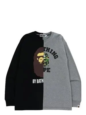 A BATHING APE College & Bathing Relaxed Fit Ape Long Sleeve Tee Shirt - Black