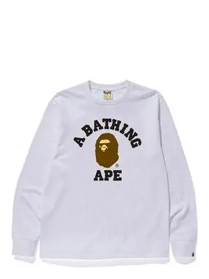 A BATHING APE College Long Sleeve Tee Shirt - White