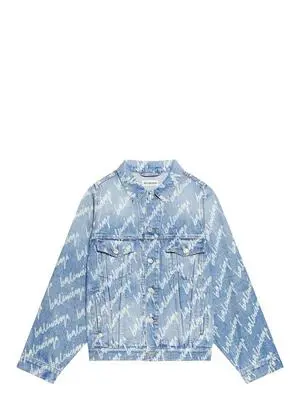 Balenciaga All Over Logo Bell Sleeve Denim Jacket - Indigo/white
