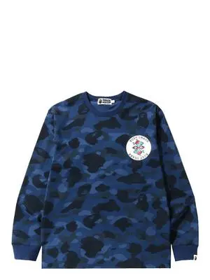 A BATHING APE Camo Busy Shark Long Sleeve Tee Shirt Navy Blue
