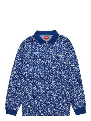 Supreme Currency Jacquard Zip Long Sleeve Polo - Blue
