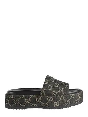 GUCCI Angelina Platform 55 Mm Sandal Jacquard Denim